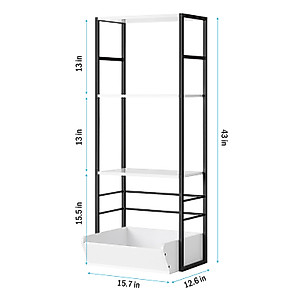 LING RUI 4-Tier Tall Bookcase,Narrow Bookshelf for Small Space,Wood and Metal Book Shelf Storage Organizer for Home Office,Living Room,Entryway,Industrial