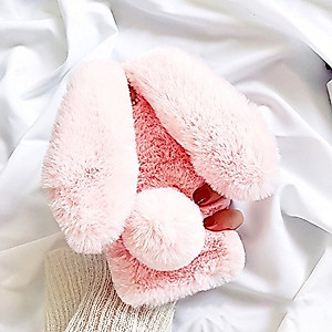 iPhone XR Rabbit Fur Case,Shinetop Bling Diamond Luxury Cute Soft Warm Fluffy Rex Rabbit Fur Case Winter Handmade Bunny Hair Plush with Crystal Bowknot Protective Cover for iPhone XR (2018) 6.1"-Pink