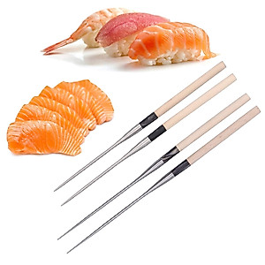 Sushi Chopsticks, 12.4in Stainless Steel Cooking Chopsticks with Wooden Handle Reusable Chopsticks Long Chopsticks for Cooking