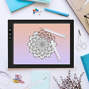 Portable Rechargeable A4 Light Box for Tracing, Ultra-Thin Led Light Pad Adjustable Light Board for Weeding Vinyl, Drawing, Tattoo, Sketching, Animation, Diamond Drawing, Watercolor Drawing