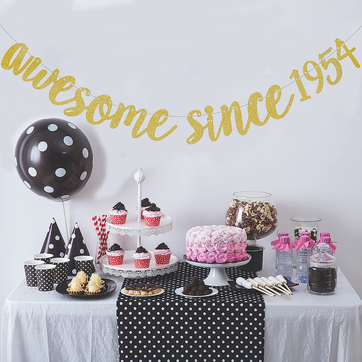 Awesome Since 1954 Banner Pre-strung Happy 70th Birthday Banner Gold Glittery 70 Seventy Years Old Birthday Party Decorations for Men Women