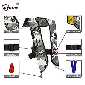 Eyson Inflatable Life Jacket Life Vest Basic Automatic/Manual (639 White Camouflage Auto)