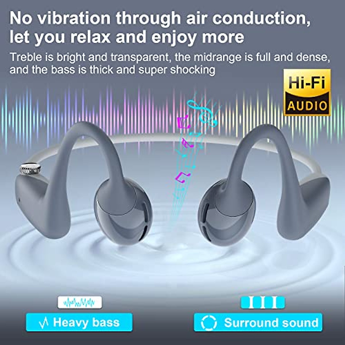 HCMOBI Open Ear Comfort Headphones, Soft Silicone and Skin Friendly, Air Conduction Headsets, 10H Playtime with Mic, Hi-Fi Stereo, ENC Noise Reduction, IP45 Waterproof, for Running, Workout, Cycling