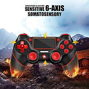 AceGamer Wireless Controller for PS4, Custom Design V2 Gamepad Joystick for PS4 with Non-Slip Grip of Both Sides and 3.5mm Audio Jack! (Black-Red)