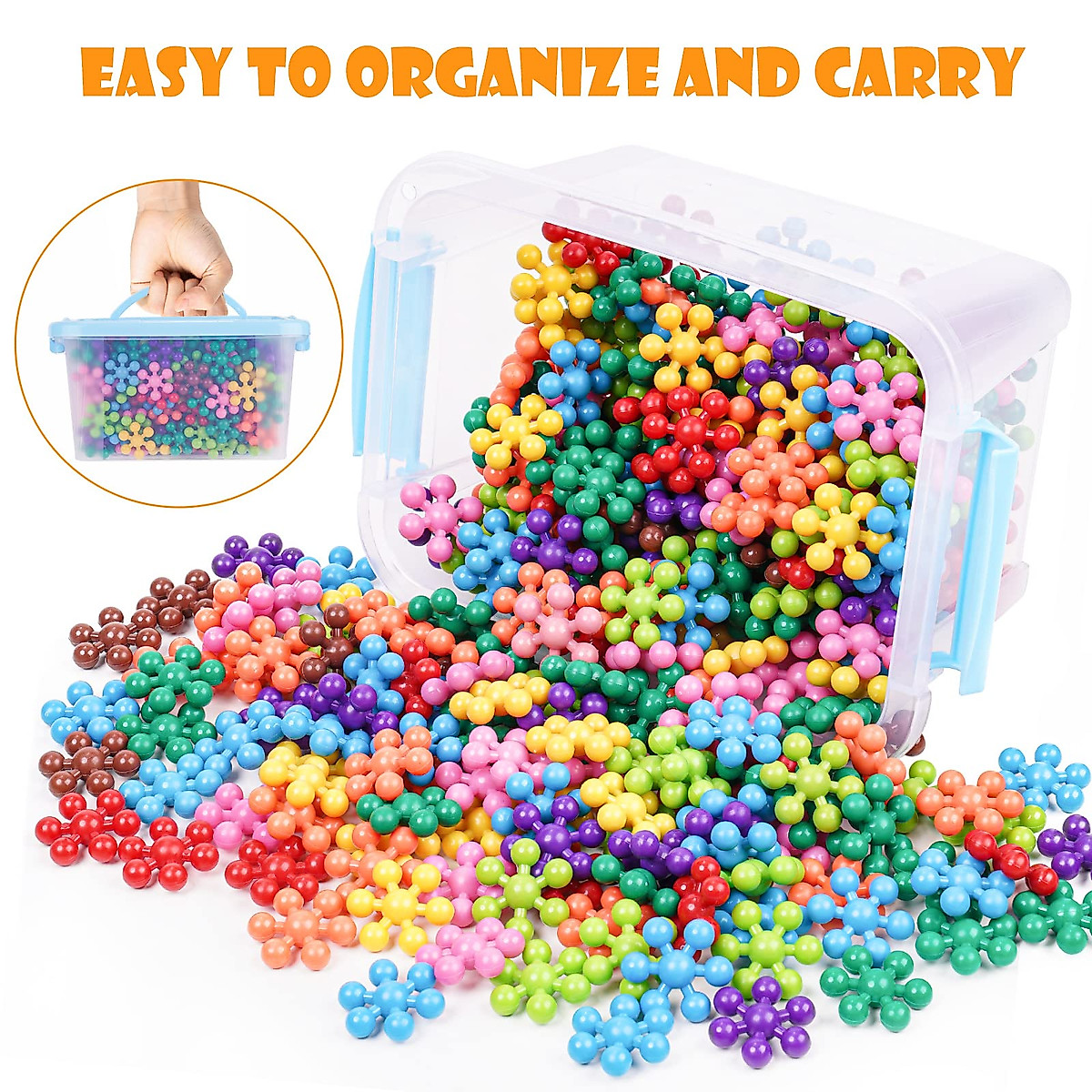 NiToy Snowflake Interlocking Building Block Educational Toy 300PCS for Kids Ages 3+, Multi-Color Solid Plastic Early Learning Creativity STEM Toy with Carrying Case Safe Material