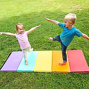 HearthSong 5-Panel Colorful Rainbow Folding Kids' Gymnastics Tumbling Mat for Active Play, with Carrying Handles, 77 Inches Long x 30 Inches Wide
