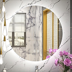 JSneijder 2-Piece LED Bathroom Mirror 24 Inch Backlit Round Mirror & 28x36 Inch Rectangular Black Mirror, Wall Mounted Dimmable Anti-Fog