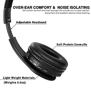 Wireless Headset with Mic, Foldable Bluetooth Headphone with 3.5mm Audio Jack, Built-in Noise Cancelling Microphone, Support for Plug-in Card, for PC, Phone(Black)