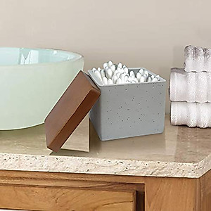nu steel Concete Bathroom Q-tip Holder & Jar in Real Cement and Wood for Bathrooms & Vanity Spaces