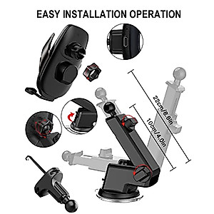 Wireless Car Charger Mount, 15W Qi Fast Charging Auto-Clamping Cell Phone Car Holder ​Air Vent Windshield (Pink)