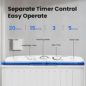 BANGSON Portable Washing Machine, Mini Twin Tub Washer and Dryer Combo with 17.6 lbs Large Capacity, Portable Washer for Apartment, Dorm, RV, Camping, Home, 25.6x14.2x28.8 inches, White & Blue