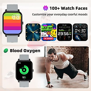 Smart Watch with Call Receive/Dial for Android Phones and iPhone Compatible,Waterproof Fitness Watch with Heart Rate SpO2 Sleep Tracker Voice Control Sport Smartwatch for Women Men Gray