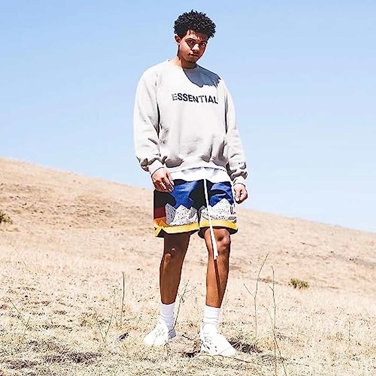 BOOMLEMON Men's Basketball Shorts Hip Hop Workout Athletic Shorts Mesh Print Running Short Pants(Blue XL)