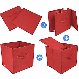 Greenco Foldable Storage Cubes Non-woven Fabric -6 Pack-(Red)