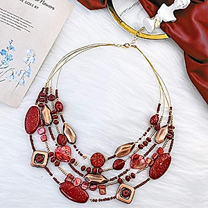 COIRIS Multi Layer Beaded Illusion Wire Collar Statement Necklace for Women (N0016-Maroon)