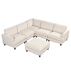 Eafurn Oversized Modular Sectional Sofa with Ottomans,6 Seater Corduroy Upholstery L Shaped Reversible Corner Couch,98" Symmetrical Convertible Sleeper Sofa & Couch Free Combination