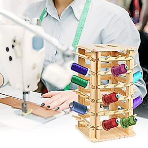 MEGREZ 72 Spools Wooden Thread Holder, 360° Rotate Thread Rack Embroidery Thread Holder Stand for Sewing, Hanging Jewelry, Hair Ring