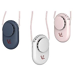 Mini Portable Handheld Personal Neck lace Travel Fans. Rechargable USB Battery Hand Held Operated. 3 Level Speed Fan. Small Electric Powered Mobile Face, Body Cooling Hands free Neck fan. (WHITE)