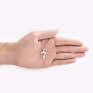 925 Sterling Silver Number 7 Charms Pendant Necklace with Chain (Seven)