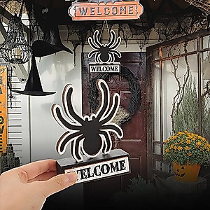 ABOOFAN Halloween Wood Table Decor Black Bat Spider Wooden Cutouts Figurine Wood Welcome Sign Haunted House Party Table Decor