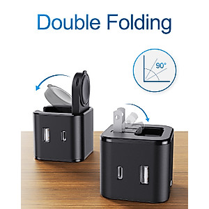 BeaSaf 36W for Apple Charging Block with Built-in Watch Charger, Foldable PD Fast Charger Block for iPhone, Dual Ports Wall Charger, Compatible with Apple Watch iPhone AirPods