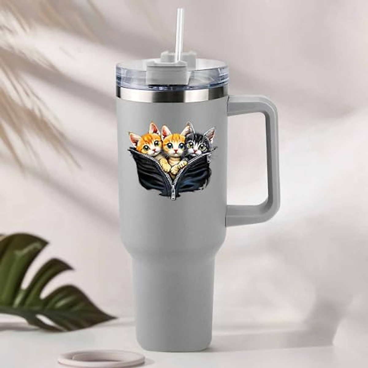 40 Oz Insulated Tumbler with Handle and Straw,Cute Cat In Clothes Stainless Steel Vacuum Insulated Travel Mug,Leak-proof Water Bottle Iced Coffee Cup,Rural Animal Theme