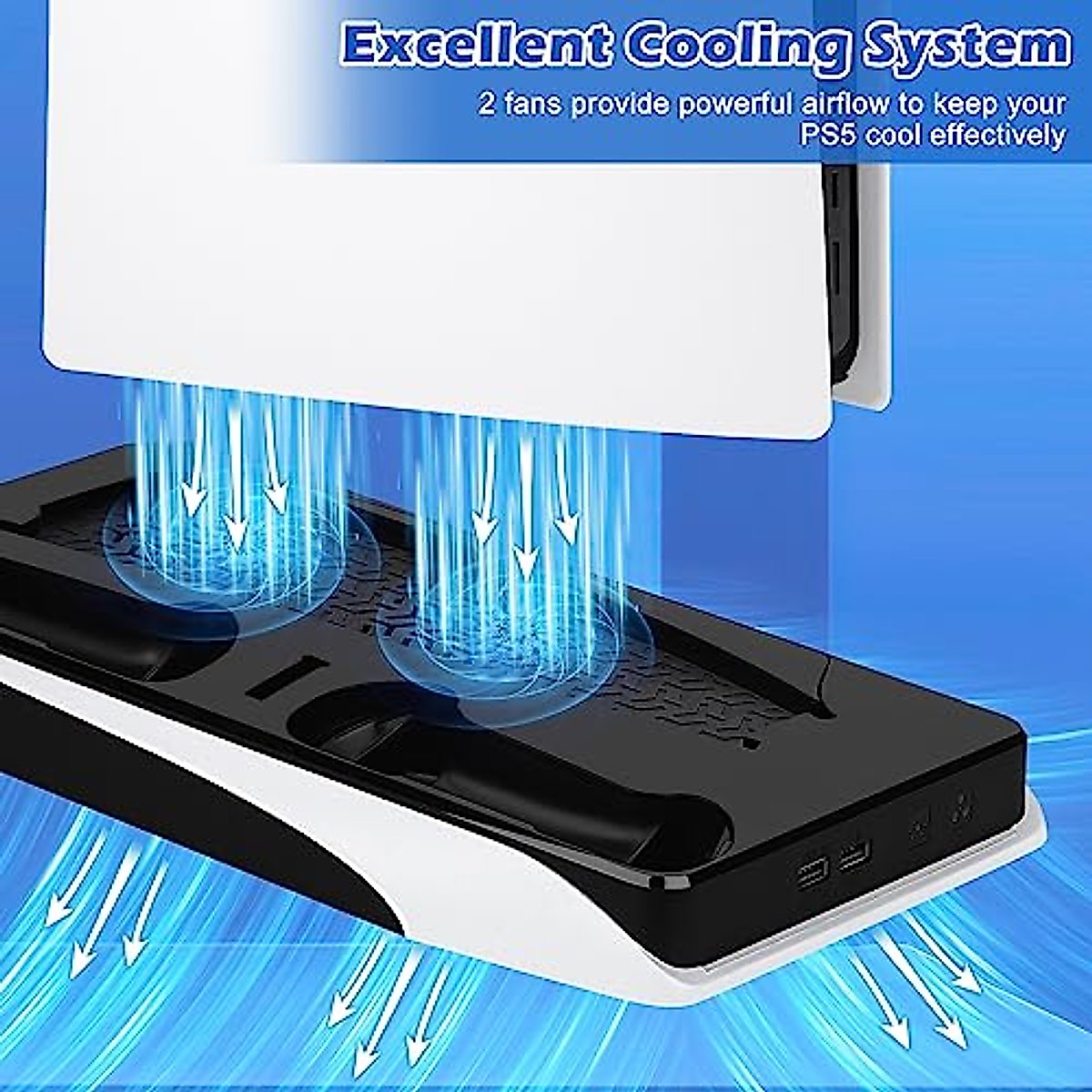 PS5 Cooling Station with RGB LED for Playstation 5 Console, Grathia Dual Fast PS5 Controller Charging Station with Cooling Fan, PS5 Controller Charging Doking Station with 12 Games & Headset Holder