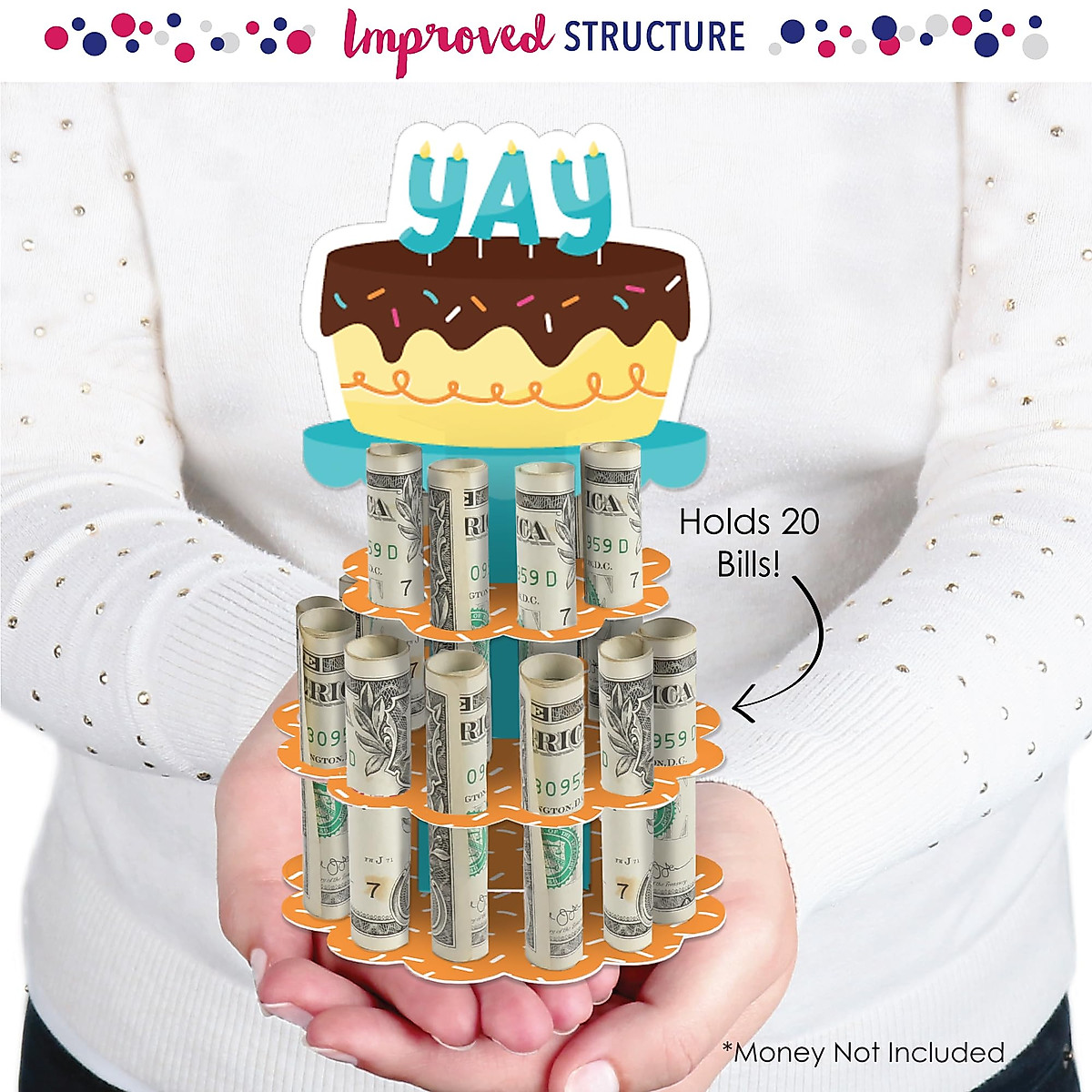 Big Dot of Happiness Colorful Happy Birthday - DIY Birthday Party Money Holder Gift - Cash Cake