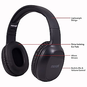 Maxell 199793 Bass 13 Bluetooth On-Ear Headphones with Microphone, Black