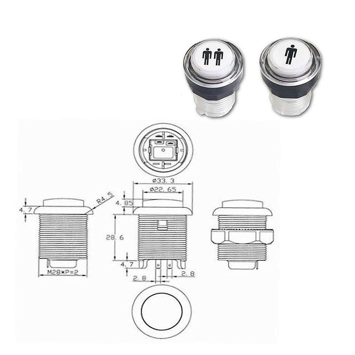Comimark 1 Set 5V LED Illuminated Push Button 1P/2P Player Start Buttons 33mm(White)