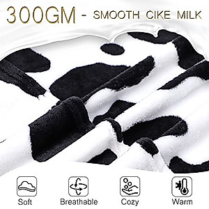 PiccoCasa Cow Printed Blanket, Soft 300GSM Fleece Flannel Throw Blanket Lightweight Cute Comfy Warm Cow Texture Black and White Cowhide Blankets for Couch Sofa Bed Office 39" x 51"