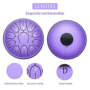 WANGSAN Steel Tongue Drum, 11 Notes 6 Inches D-Key, Handpan Drum Percussion Instrument for Kids Beginner Meditation Healing Concert Yoga (Purple), Steel Drum-1