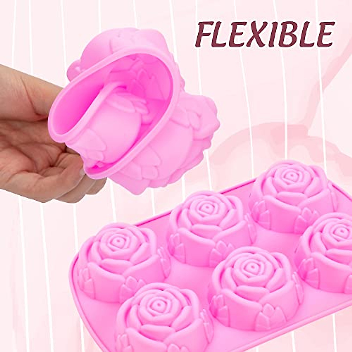 MOTZU 6 Cavity Rose Flower Silicone Ice Cube Candy Chocolate Cake Cookie Cupcake Baking Soap Mould