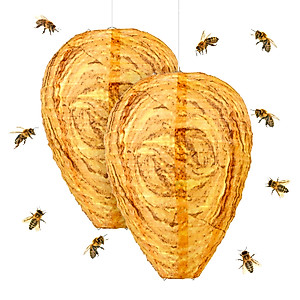 GWHOLE 2 Pack Fake Nest Hanging Fake Yellow Jackets Nest for Garden Outdoor