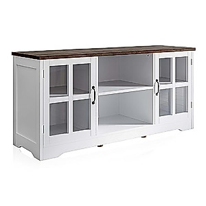 BELLEZE Modern 52 Inch Traditional TV Stand & Media Entertainment Center Console Table for TVs up to 55 Inch or Sideboard Buffet with Wood Glass Storage Cabinets - Cori (White)