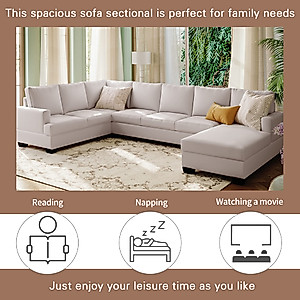 RUNNA U-Shape Upholstered Large Sectional Sofa,Extra Wide Chaise Lounge Couch,for Apartment Living Room Furniture (Beige@N)