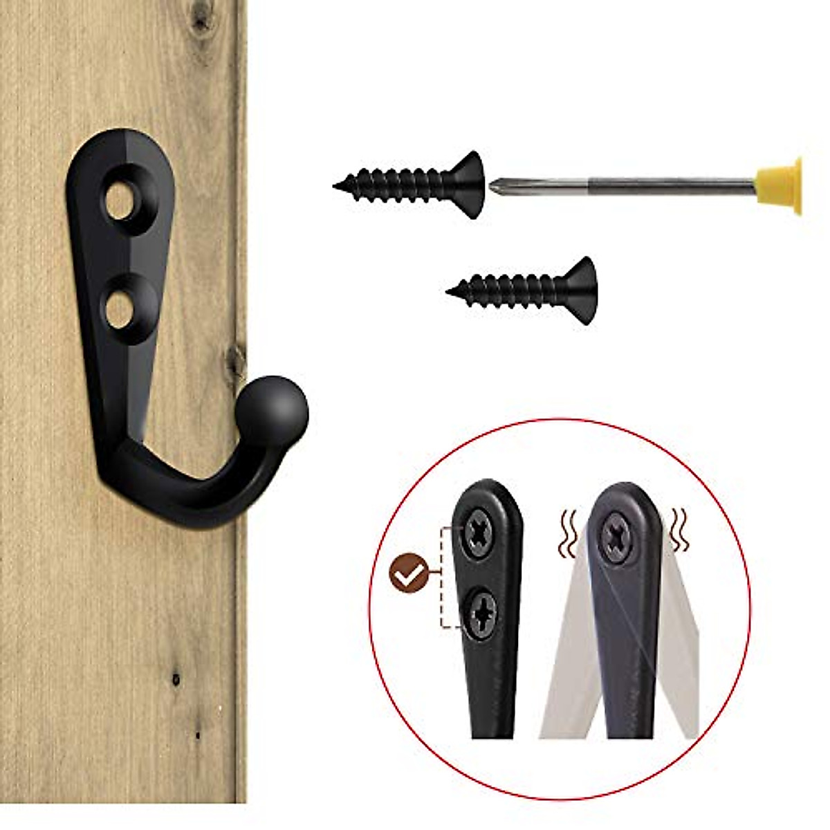 Woohome 80 PCS 4 Colors Wall Mounted Single Hook Double Hole Robe Hooks Coat Hooks and 160 PCS Screws for Hanging Key Hooks Jewelry