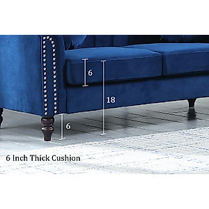 SIENWIEY Chesterfield Chair Couch, 40 Inch Luxurious Velvet Single Chair Chesterfield Settee Sofa Upholstered Rolled Arm with Rivets/Button Tufted Pillow, Modern Sofa for Living Room，Blue
