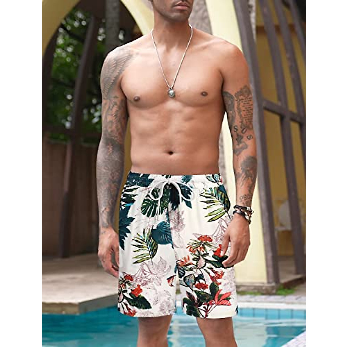 COOFANDY Men Swim Trunks 9 Inch Inseam Bathing Suit Hawaiian Beach Shorts Pocket