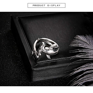 2pcs White Shark and Hammerhead Shark Rings Necklace Ocean Animal Personality Jewelry for Women Men-2pcs Rings