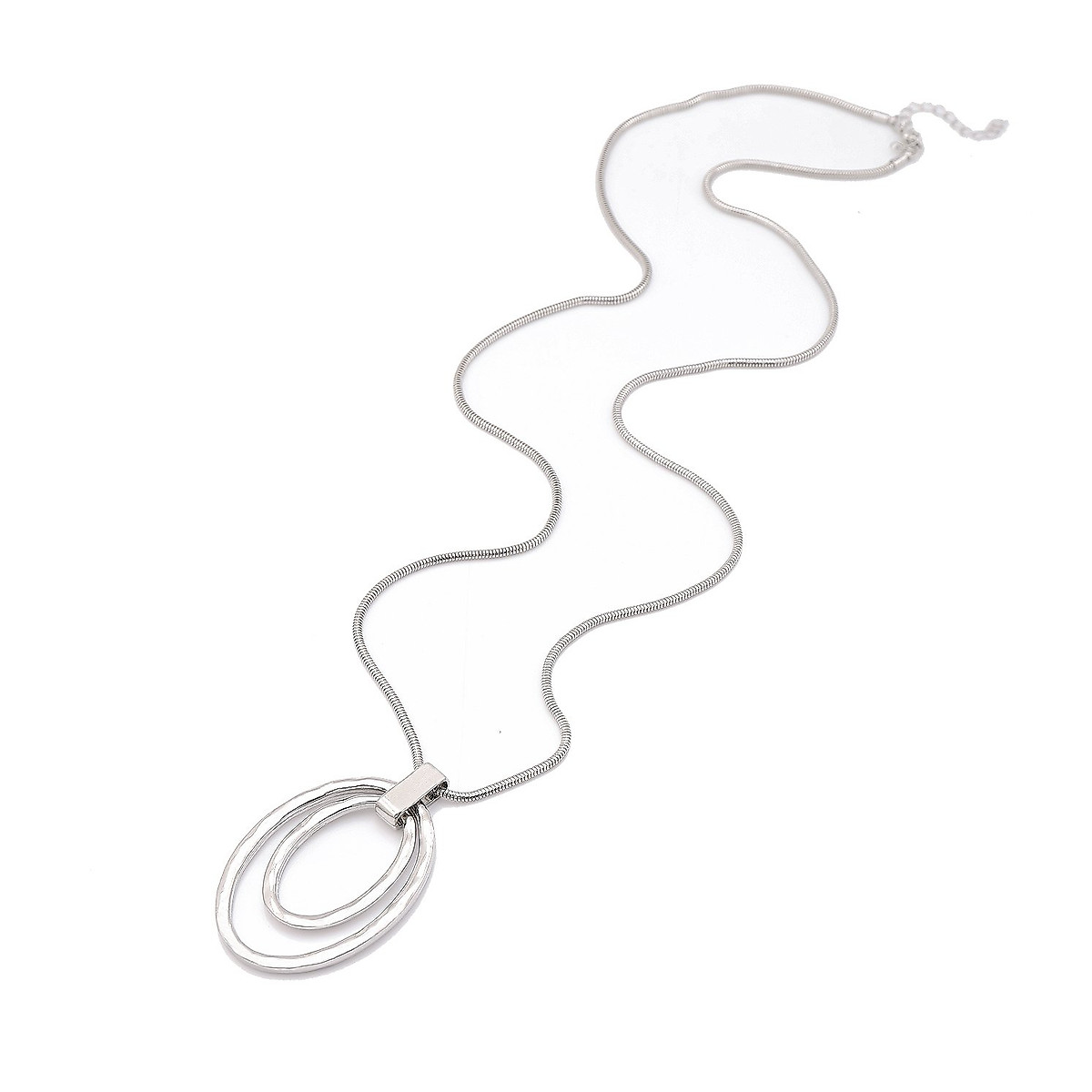 NVENF Long Sweater Chain Double Circle Pendant Necklace Bold Snake Chain Women Statement Necklace (Silver-tone)