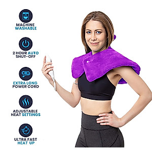 Cure Choice® Electric Heating Pad for Neck and Shoulder Pain Relief, Soft Micromink Neck Heating pad for Neck Pain, Heated Neck Wrap with 4 Heat Settings, Auto Shut Off, Machine Washable (Purple)
