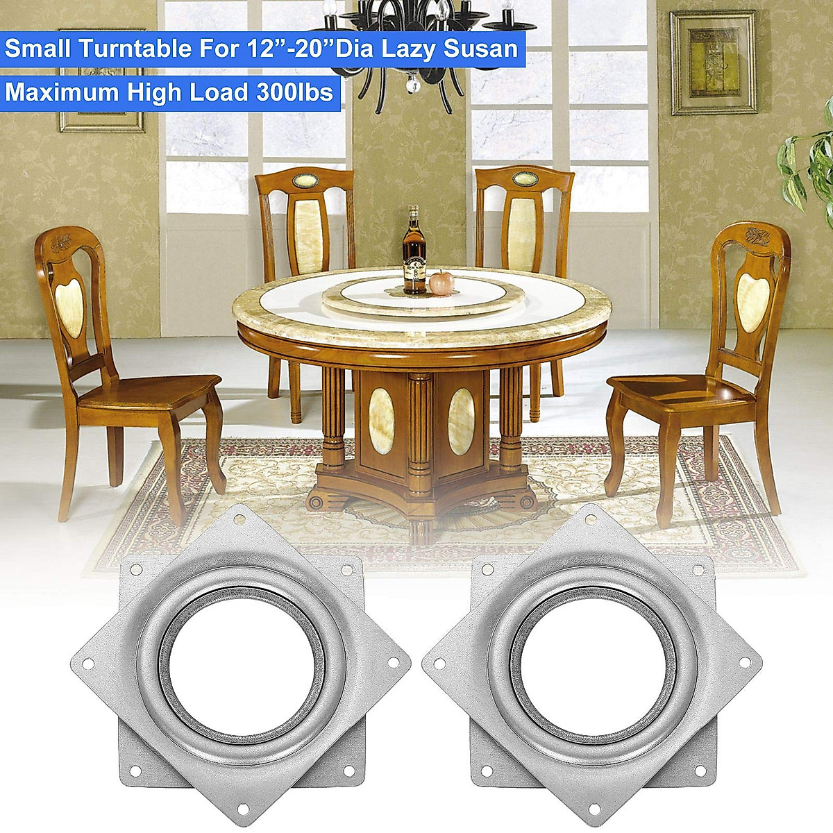 12Pack Black Lazy Susan Turntable Bearings, 4”Square Rotating Plate, 300lbs Capacity 5/16”Thick Swivel Plate for DIY Lazy Susan Project Storage Organizer Rack Cake Decorating Sculpture Displays