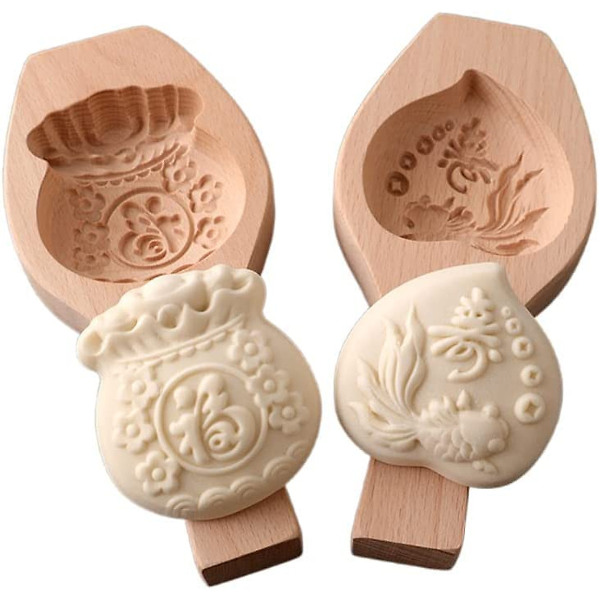 Wooden Cookie Molds Mooncake Mold Cookie Stamps for Baking Pie Press for Christmas Thanksgiving Birthday Mid Autumn Festival DIY（SHOU)
