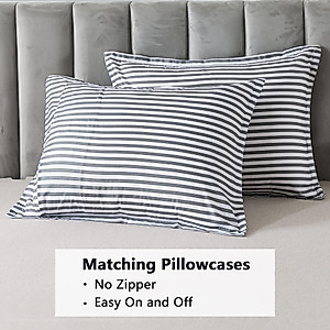 Andency Striped Comforters Queen Size Set Gray, 3 Pieces Grey Bedding Comforter Sets for Queen Bed, Soft Lightweight Fluffy Down Alternative Bed Set for Boys Men All Season