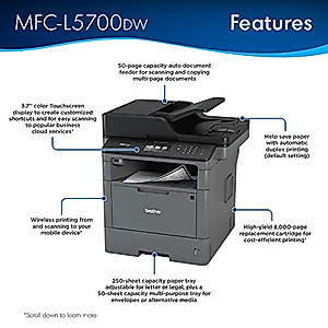 Brother Monochrome Laser Multifunction All-in-One Printer, MFC-L5700DW, Flexible Network Connectivity, Mobile Printing & Scanning, Duplex Printing, Amazon Dash Replenishment Ready, Black