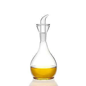 HAIZEEN 13ounce/ 380 ml Clear Glass Olive Oil Dispenser Bottle - Oil & Vinegar Cruet with Pourers and NO Funnel Needed - Olive Oil Carafe Decanter for Kitchen and BBQ