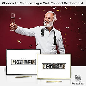DOUBLESHOOT Framed Retirement Guest Book for Men 12"x16" Black Frame, Party Decorations - including Gold Pen & Acrylic Glass - Retired Guestbook Centerpieces, Party Decor Gifts for Him