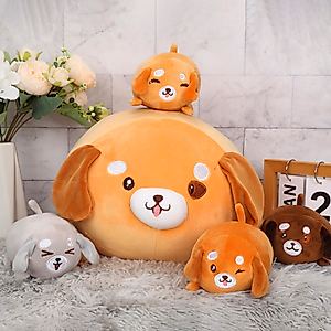 Zakeml 5PCS Cute Corgi Dog Plush Pillow, 15'' Corgi Plush Stuffed Animal with 4 Baby Corgi Plushies, Soft Dog Plush Sleeping Pillow Doll Toy Christmas Birthday for Kids Girlfriend Room Decor