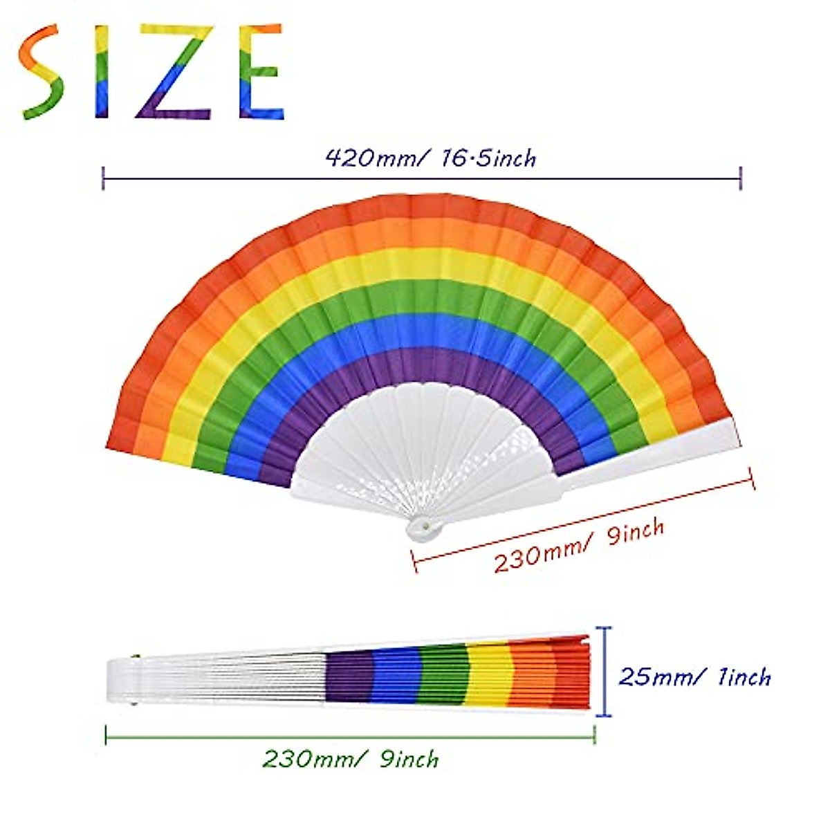 Renashed 6 Pack Pride Rainbow LGBT Fan Plastic Folding Fan Gay Pride LGBT Fans for EDM, Music Festival, Club, Event, Party, Dance, Performance, Gift